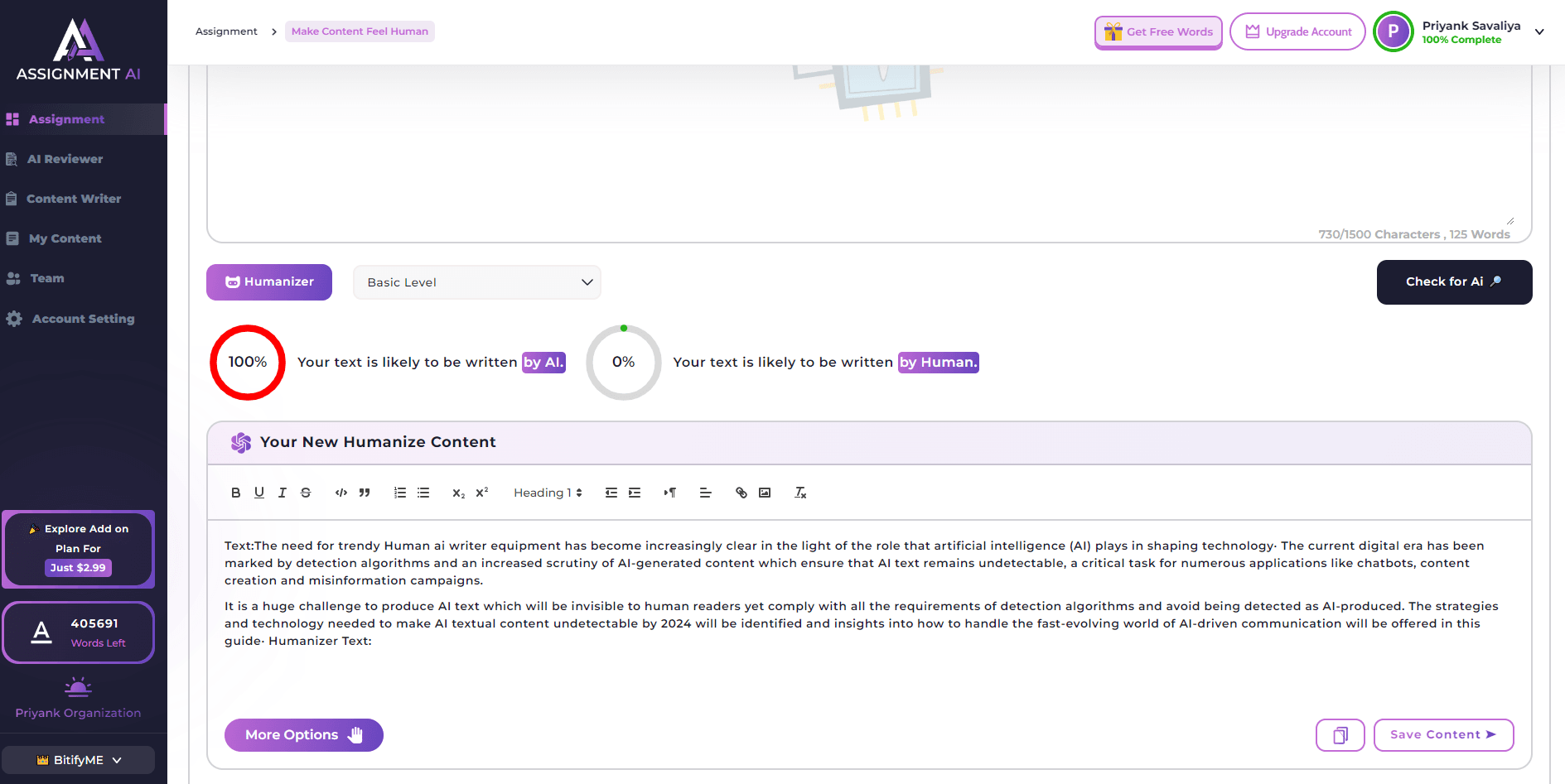 Make Your Content Truly Human with our Assignmentgpt.ai